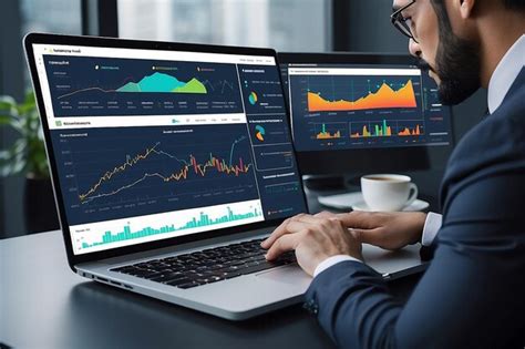 Businessman Works On Laptop Showing Business Analytics Dashboard With