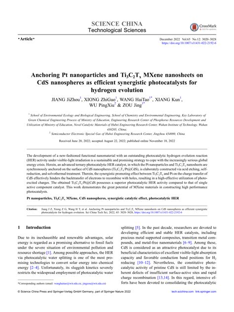 Pdf Anchoring Pt Nanoparticles And Ti3c2tx Mxene Nanosheets On Cds