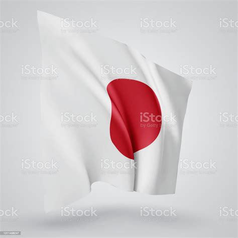 일본 파도와 구부러지는 벡터 플래그가 흰색 배경에 바람에 흔들립니다 3차원 형태에 대한 스톡 벡터 아트 및 기타 이미지 3