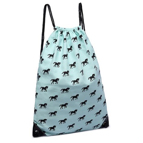 E1406h Miss Lulu Unisex Drawstring Backpack Horse Blue