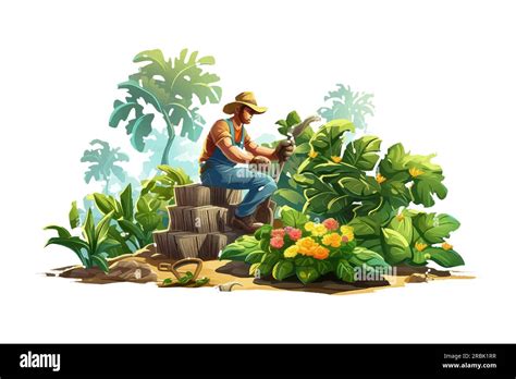 Ui Vector Illustration Of Farmer Workinh On Plantation Isolate On White
