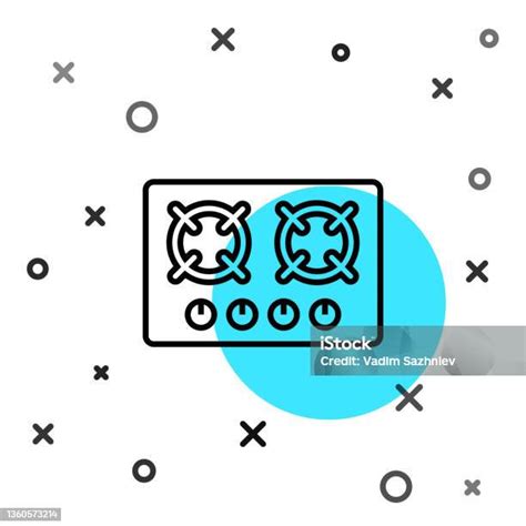 흰색 배경에 격리 된 검은 줄 가스 스토브 아이콘 쿡탑 기호 4 개의 원 버너와 호브 임의동적 모양 벡터 가열장치에 대한 스톡 벡터 아트 및 기타 이미지 Istock