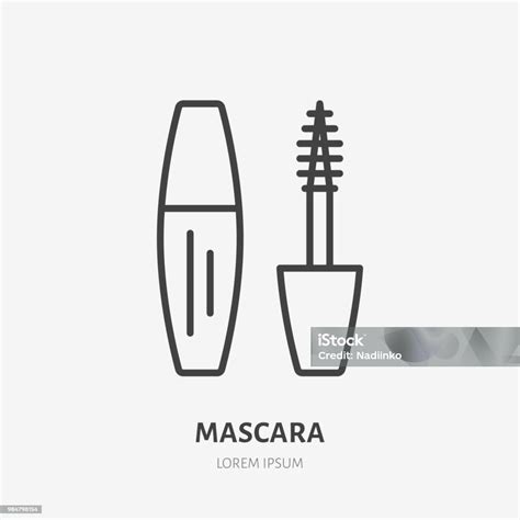 마스카라 플랫 라인 아이콘입니다 뷰티 케어 기호 메이크업의 그림입니다 화장품이 게에 대 한 얇은 선형 로고 0명에 대한 스톡