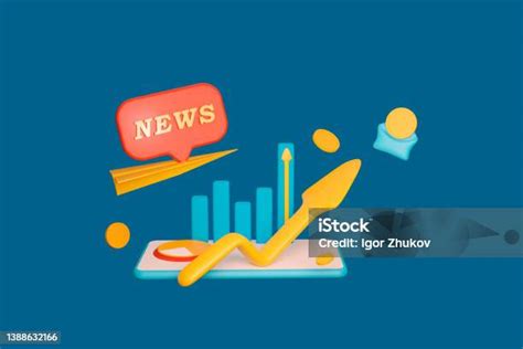 금융 뉴스와 성장 주식 통계를 차트 전화 화살표 동전 로켓 평면 그래프 파란색 노란색 빨간색 색상 세계 경제의 성장 청록색 Bg에 3d 렌더링 그림 0명에 대한 스톡 사진