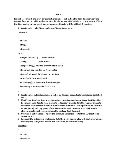 Lab 4 Stack Oop Pdf Subroutine Class Computer Programming
