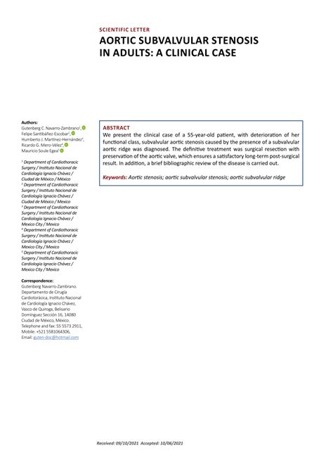 Pdf Aortic Subvalvular Stenosis In Adults A Clinical Case