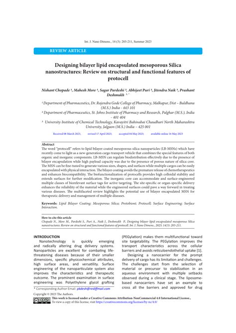 Pdf Designing Bilayer Lipid Encapsulated Mesoporous Silica