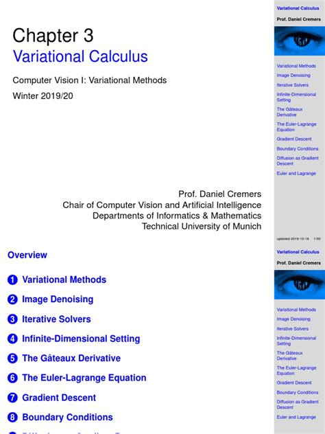 Variational Calculus Computer Vision I Variational Methods Winter