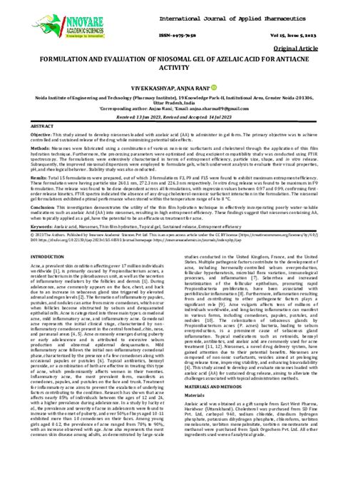 Pdf Formulation And Evaluation Of Niosomal Gel Of Azelaic Acid For Antiacne Activity