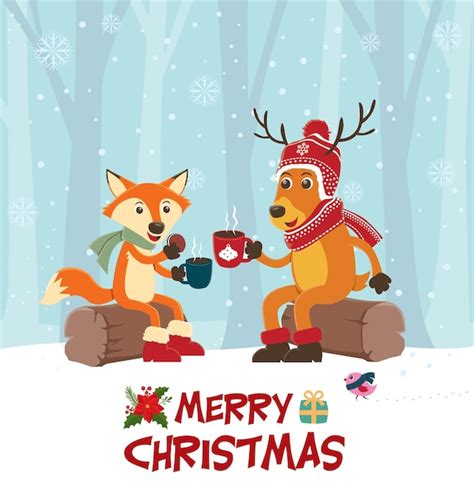 빈티지 크리스마스 포스터 디자인 프리미엄 벡터