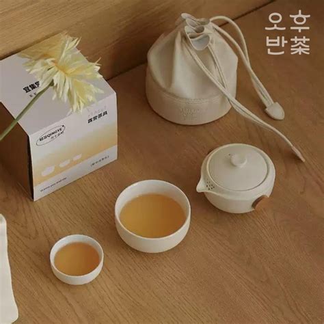 크림 우드 도자기 쾌객배 휴대용 다도세트 여행용 다기 차우리기 150ml 오후반차