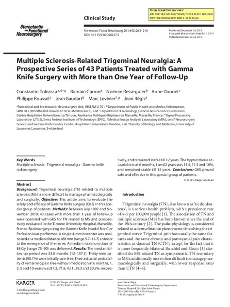 Pdf Multiple Sclerosis Related Trigeminal Neuralgia A Prospective Series Of 43 Patients