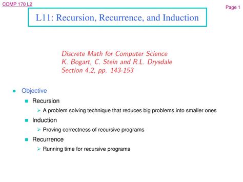 ppt l11 recursion recurrence and induction powerpoint presentation