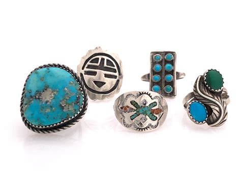 Lot 5pc Native American Sterling Silver Turquoise Rings