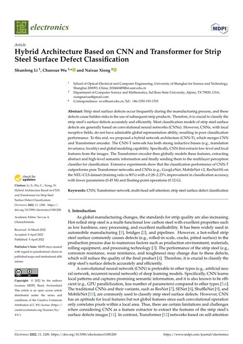 Pdf Hybrid Architecture Based On Cnn And Transformer For Strip Steel