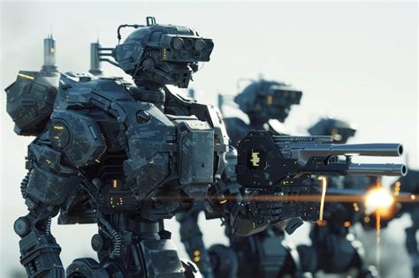 Premium Photo A Group Of Robots Are In A Battle With One Of Them