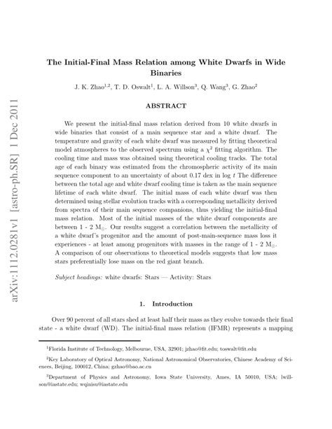 Pdf The Initial Final Mass Relation Among White Dwarfs In Wide Binaries
