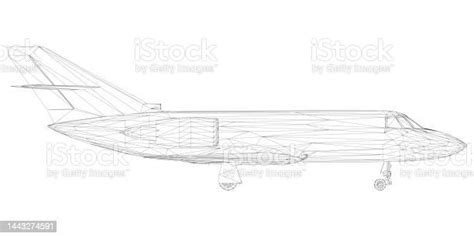 흰색 배경에 격리된 검은색 선의 여객기 와이어프레임 측면도 3d 벡터 그림입니다 상업용 항공기에 대한 스톡 벡터 아트 및 기타 이미지 상업용 항공기 와이어 프레임 모델