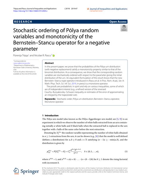 pdf stochastic ordering of pólya random variables and monotonicity of