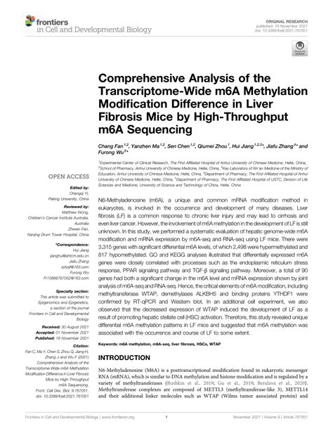 Pdf Comprehensive Analysis Of The Transcriptome Wide M6a Methylation