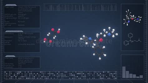 Overview Of The Molecule Of Doxylamine Succinate On The Computer Screen Loopable 3d Animation