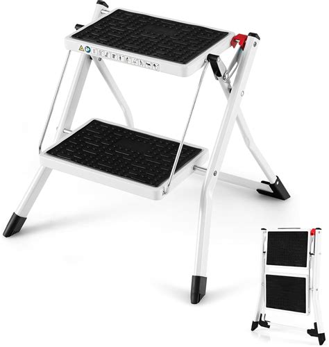 Escabeau à 2 Marchescharge 150kgmarchepied Pliable En Métal Avec