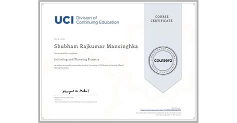 Shubham Mansinghka On Linkedin Completion Certificate For Initiating And Planning Projects