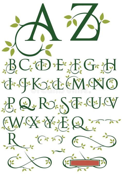 Ornate Swash Alphabet With Leaves Elegant Drop Cap Letters With