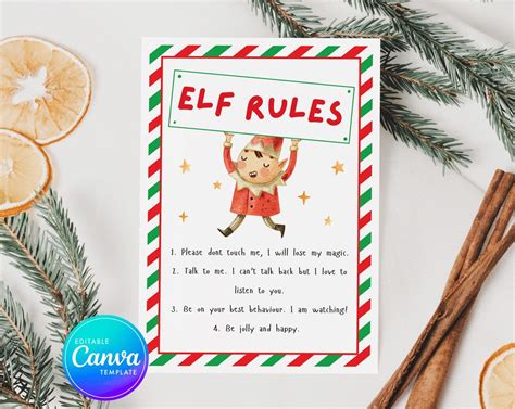 Editable Elf Rules Official Elf Rules Christmas Elf Elf Arrival