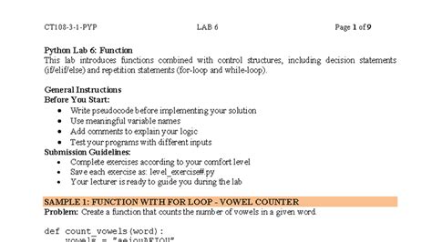 Lab 6 Python Functions And Control Structures Lecture Notes Studocu
