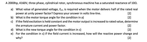 a 2000hp 4160v three phase cylindrical rotor synchronous machine