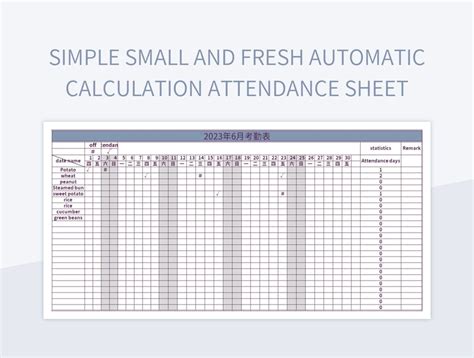 Simple Small And Fresh Automatic Calculation Attendance Sheet Excel ...