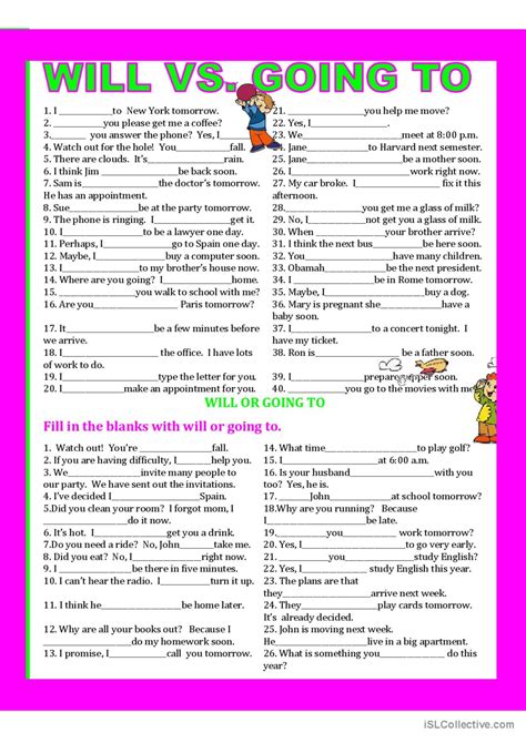 Future Simple Be Going To Worksheets