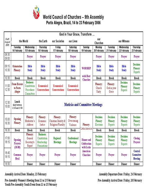 9th Gen Assembly Timetable Pdf Christian Movements Religious Faiths