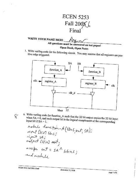 Solved Final Exam For Digital Computing Design Ecen 5253 Docsity