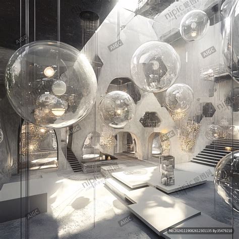 Ai创作图科幻元素橱窗 金属球美陈 碳橱窗设计 星球元宇宙美陈装饰 科学馆美陈设计 央美毕业设计展 迪厅镜面球 现代球体幕墙 参数化设计 设计感建模 科技感橱窗 科学馆装饰 玻璃球吊灯 Oc