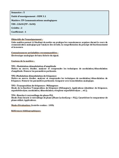 Tp Communications Analogiques Pdf