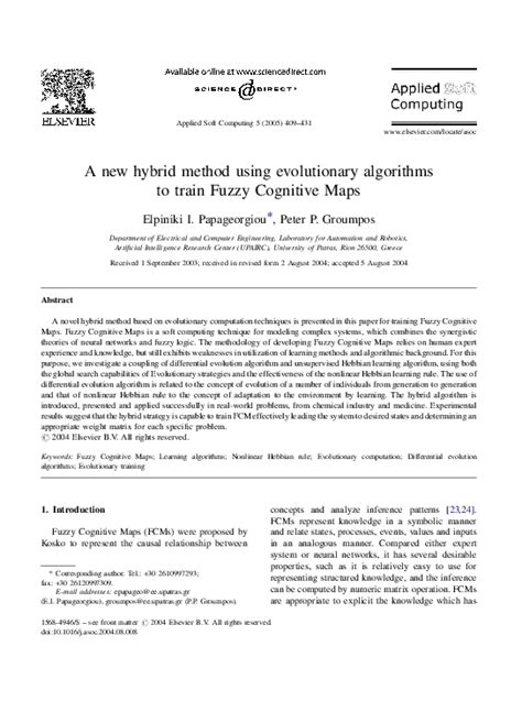 Pdf A New Hybrid Method Using Evolutionary Algorithms To Train Fuzzy Cognitive Maps