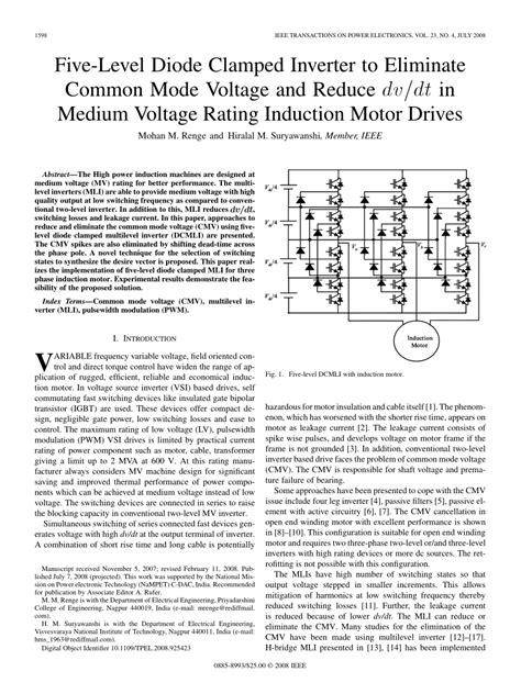 Pdf “five Level Diode Clamped Inverter To Eliminate Common Mode Voltage And Reduce Dv Dt In