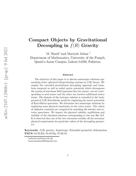 Pdf Compact Objects By Gravitational Decoupling In Fr Gravity