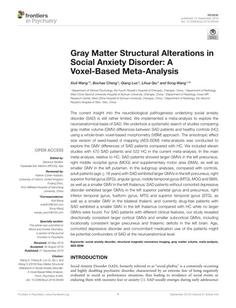Pdf Gray Matter Structural Alterations In Social Anxiety Disorder A