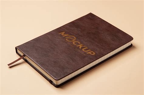 Premium PSD High Angle Leather Notebook Mockup