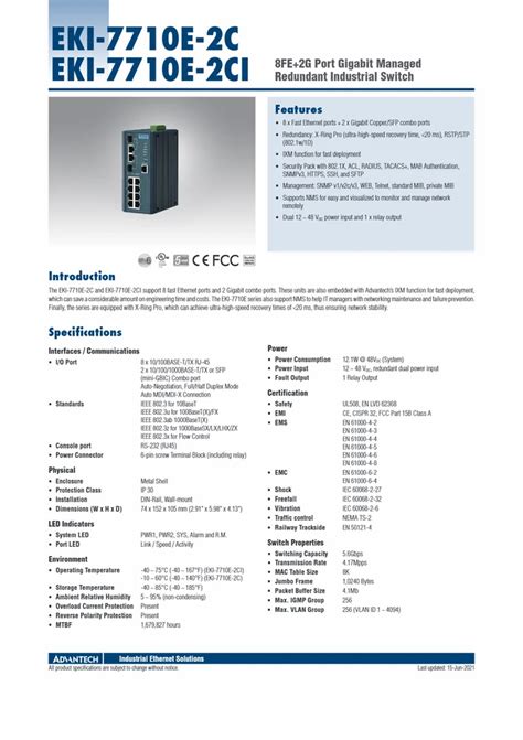 Advantech EKI E CI Managed Ethernet Switch At Piece Pune ID
