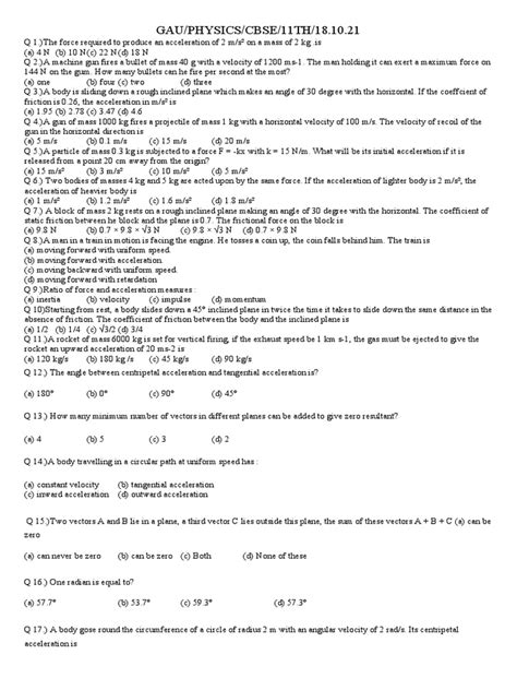 11th Physics Pt 2 Pdf Acceleration Projectiles