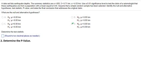 solved a data set lists earthquake depths the summary