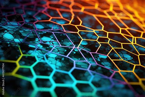 Polymer Structure Background In Neon Bright Colors Generative Ai Stock