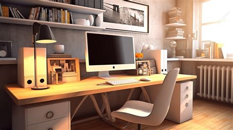 생산적인 작업 공간에서 데스크톱 컴퓨터의 3d 렌더링 미니멀한 방 실내 건축 3d 방 배경 일러스트 및 사진 무료 다운로드 Pngtree