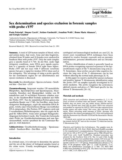 Pdf Sex Determination And Species Exclusion In Forensic Samples With Probe Cy97