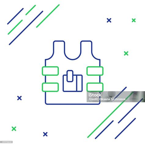 흰색 배경에 격리 된 총알 아이콘으로부터 보호하기위한 라인 방탄 조끼 갑옷 기호 군사 의류 다채로운 개요 개념 벡터 개인 장식품에 대한 스톡 벡터 아트 및 기타 이미지
