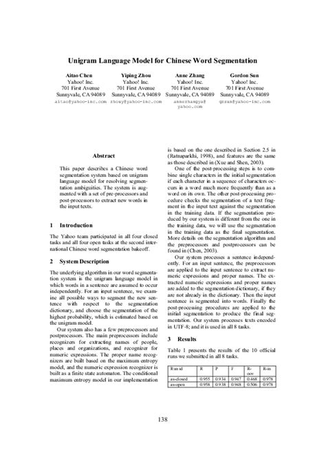 Pdf Unigram Language Model For Chinese Word Segmentation